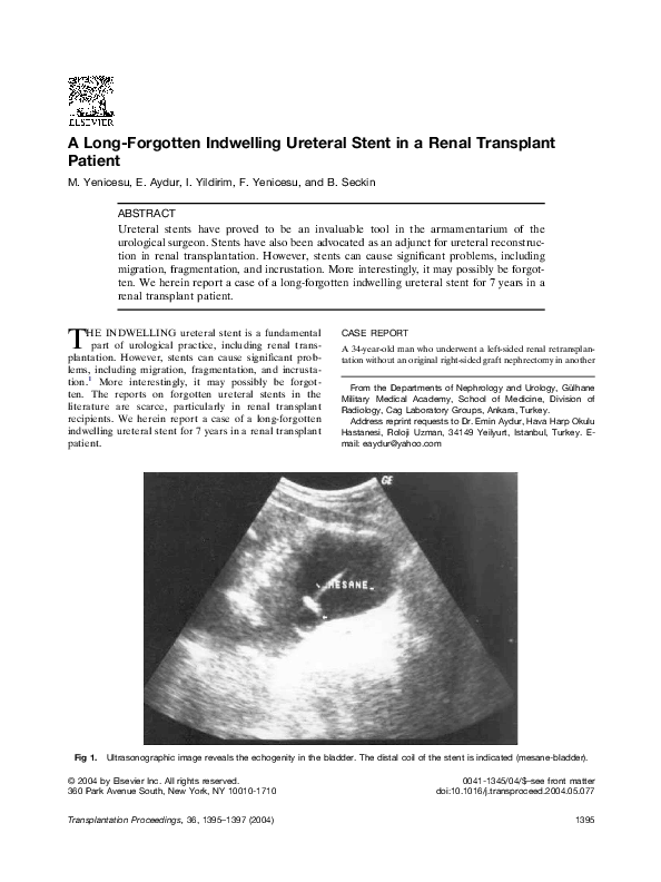 (PDF) A long-forgotten indwelling ureteral stent in a renal transplant ...