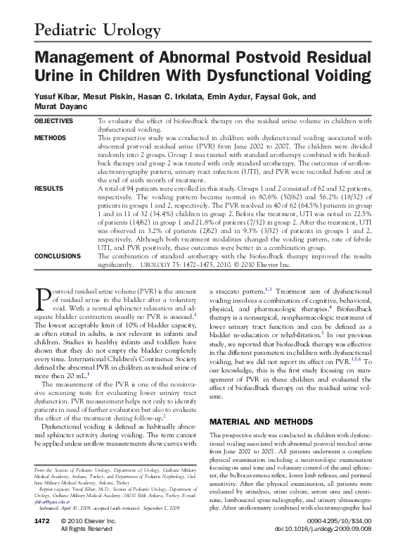 (PDF) Management of Abnormal Postvoid Residual Urine in Children With ...