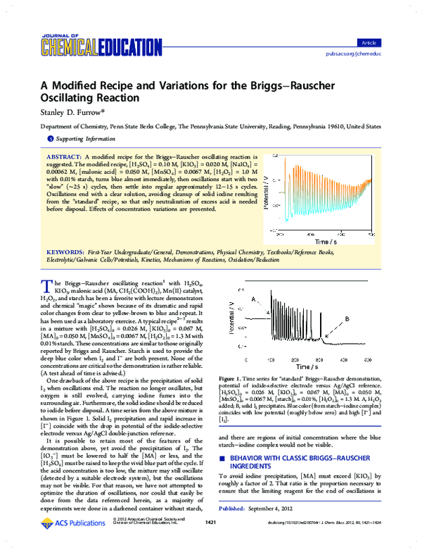 (PDF) A Modified Recipe and Variations for the Briggs–Rauscher ...