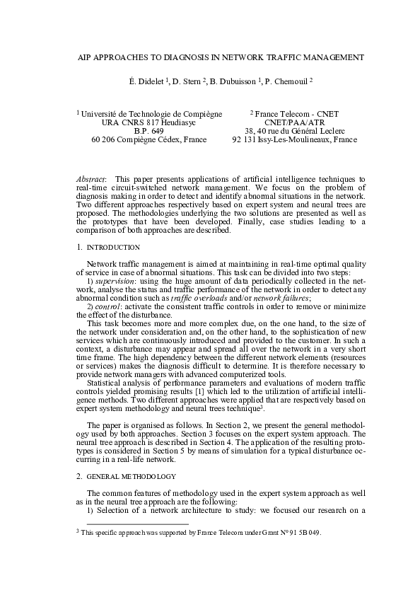 AIP approaches to diagnosis in network traffic management