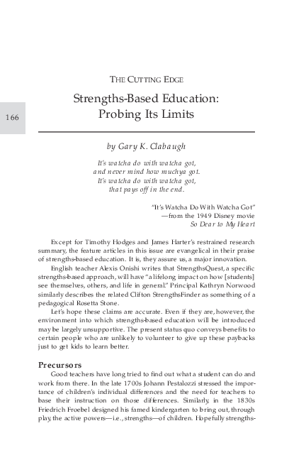 (PDF) Strengths-Based Education: Probing Its Limits. The Cutting Edge