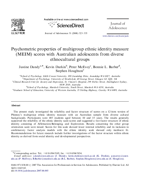 (PDF) Psychometric properties of multigroup ethnic identity measure ...