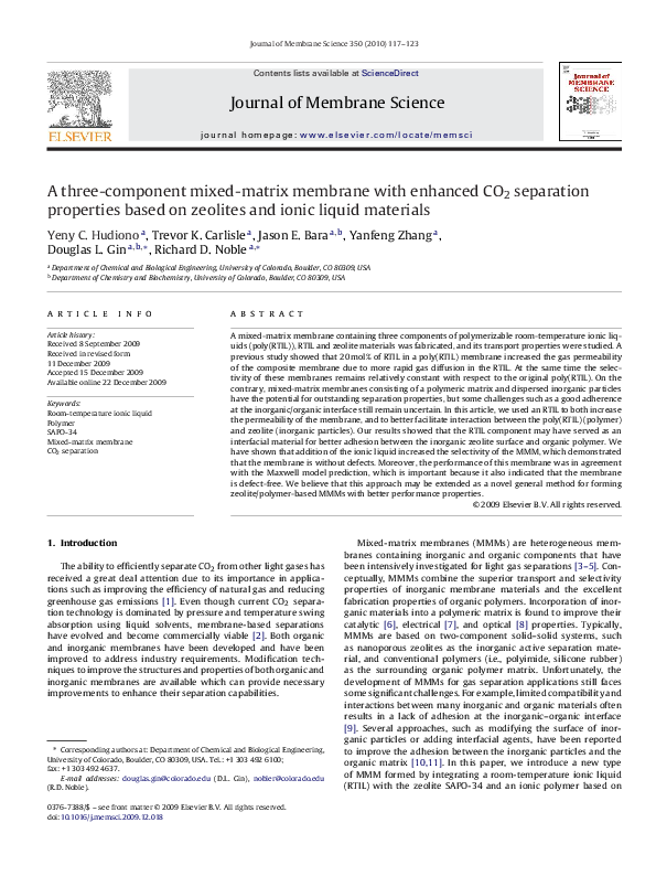 (PDF) A three-component mixed-matrix membrane with enhanced CO 2 ...