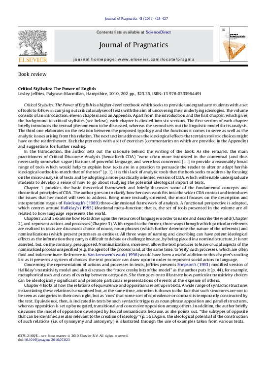 (PDF) Critical Stylistics: The Power of English [review article]