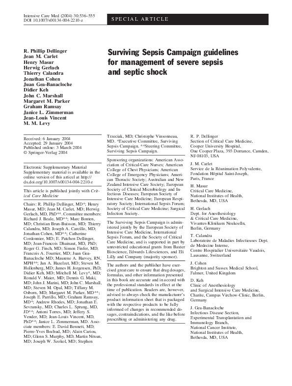 (PDF) Surviving Sepsis Campaign guidelines for management of severe ...