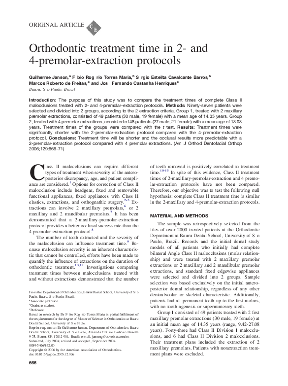 (PDF) Orthodontic treatment time in 2- and 4-premolar-extraction protocols