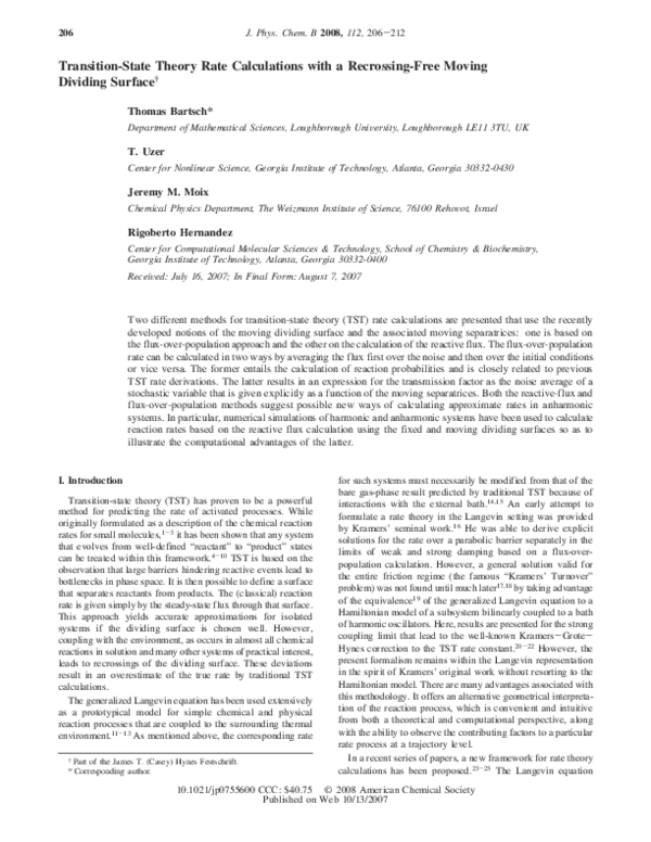 Pdf Transition State Theory Rate Calculations With A Recrossing Free