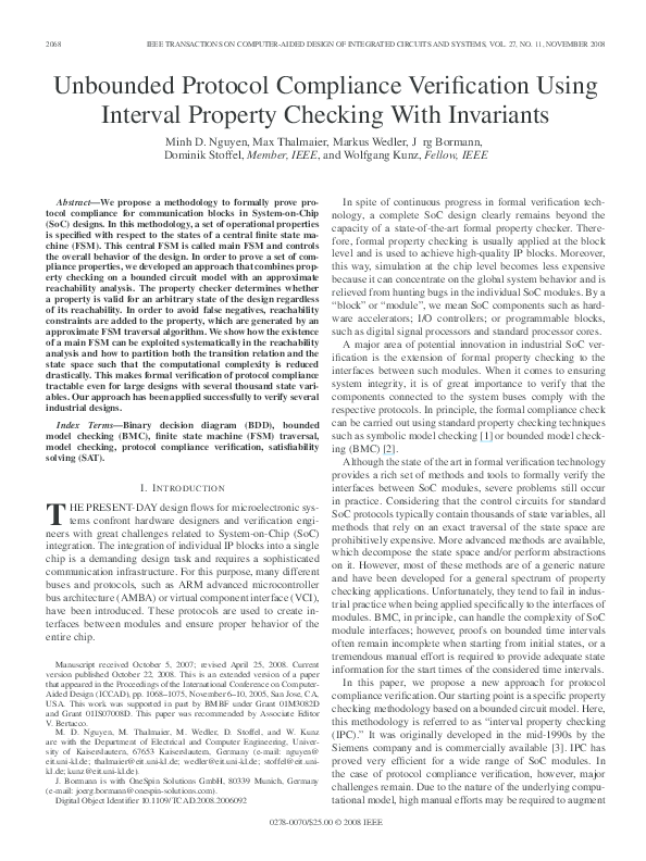 (PDF) Unbounded Protocol Compliance Verification Using Interval Property Checking With Invariants
