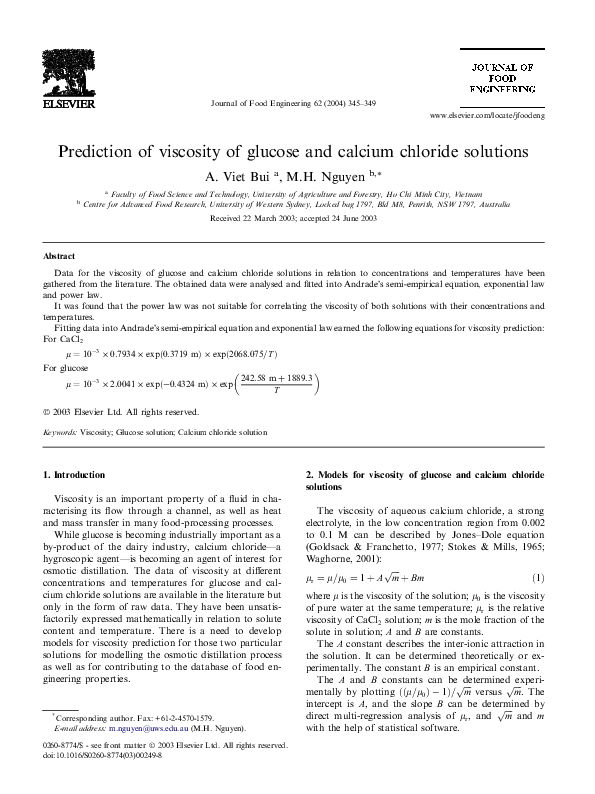(PDF) Prediction of viscosity of glucose and calcium chloride solutions