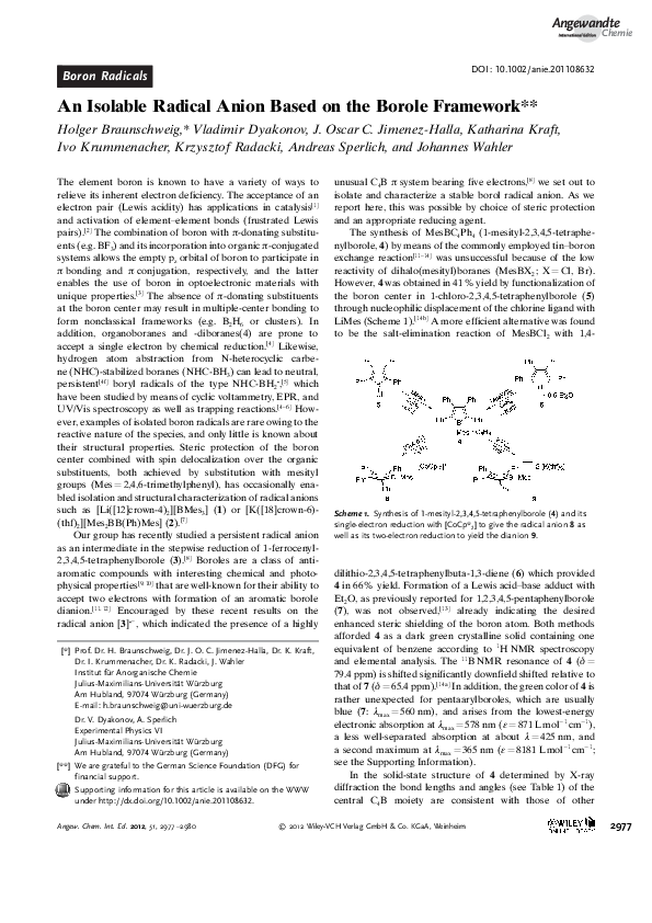 (PDF) An Isolable Radical Anion Based on the Borole Framework ...
