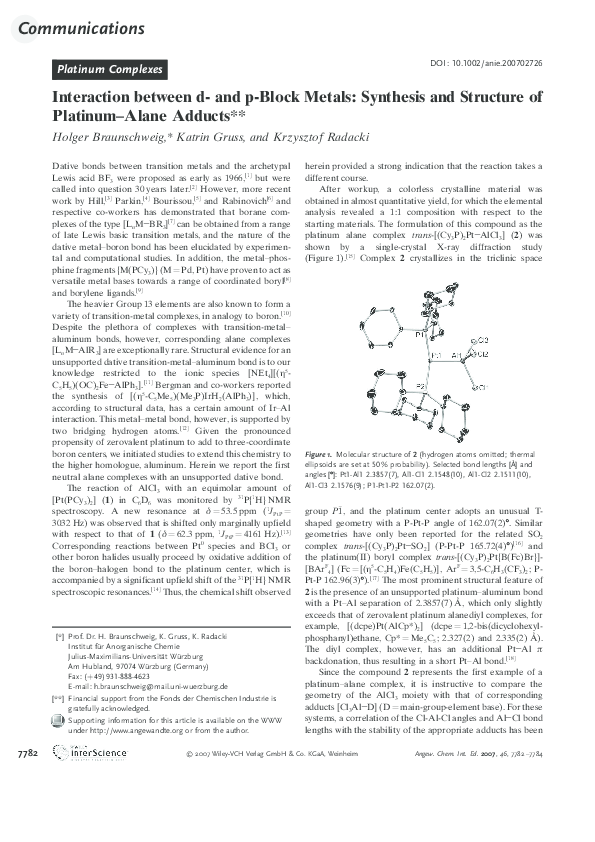 (PDF) Interaction between d- and p-Block Metals: Synthesis and ...