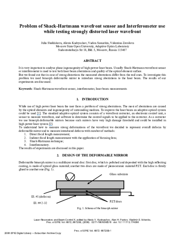 Problem Of Shack Hartmann Wavefront Sensor And Interferometer Use While