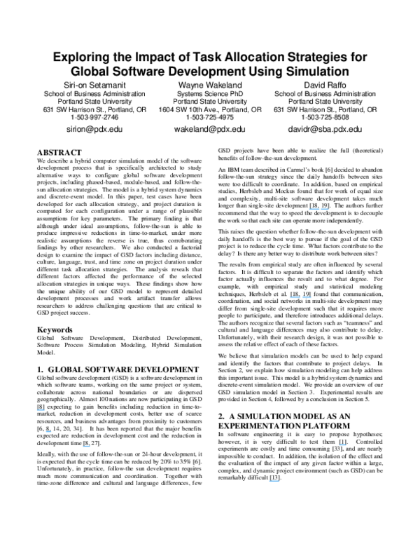 (PDF) Exploring the Impact of Task Allocation Strategies for Global Software Development Using ...