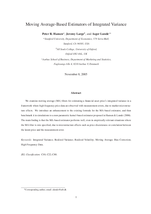 (PDF) Moving Average-Based Estimators of Integrated Variance
