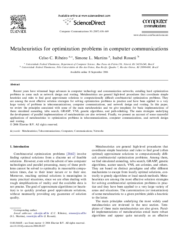 Pdf Metaheuristics For Optimization Problems In Computer Communications
