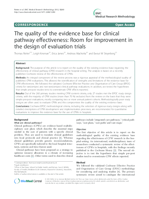 (PDF) The quality of the evidence base for clinical pathway ...