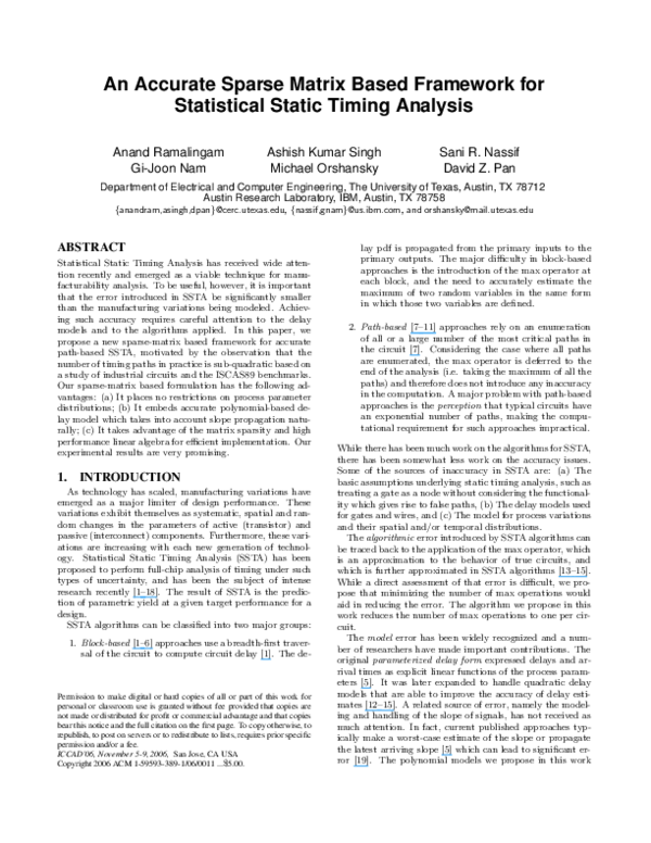 Pdf An Accurate Sparse Matrix Based Framework For Statistical Static