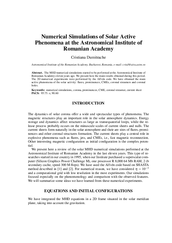 (PDF) Numerical Simulations of Solar Active Phenomena at the ...