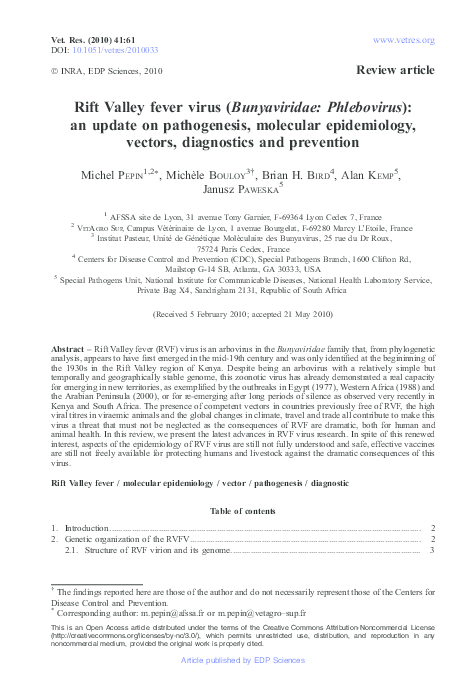 (PDF) Rift Valley fever virus ( Bunyaviridae: Phlebovirus ): an update ...