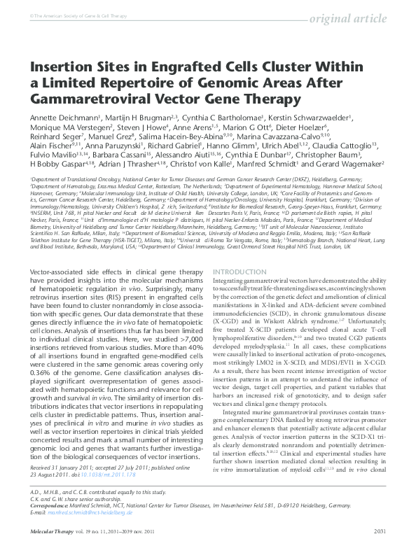 (PDF) Insertion Sites in Engrafted Cells Cluster Within a Limited ...