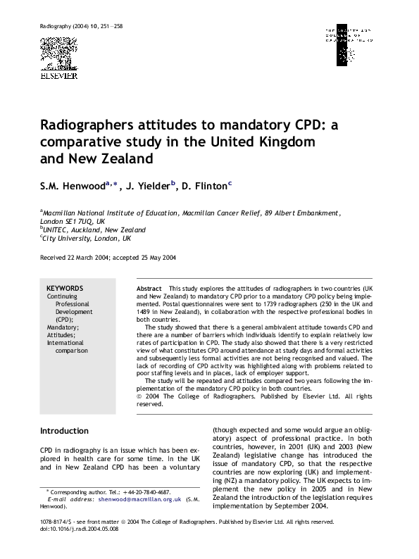 (PDF) Radiographers attitudes to mandatory CPD: a comparative study in ...