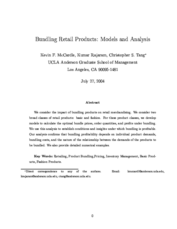 (PDF) Bundling retail products: Models and analysis