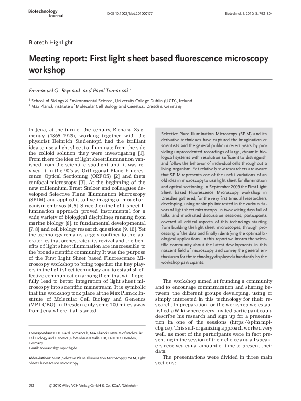 (PDF) Meeting report: First light sheet based fluorescence microscopy ...