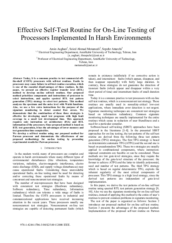 (PDF) Effective self-test routine for on-line testing of processors ...