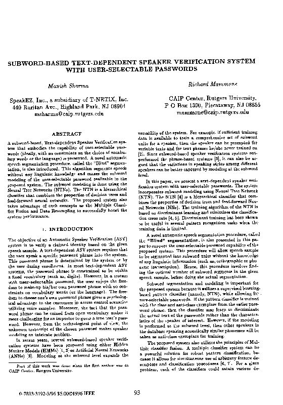 Pdf Subword Based Text Dependent Speaker Verification System With