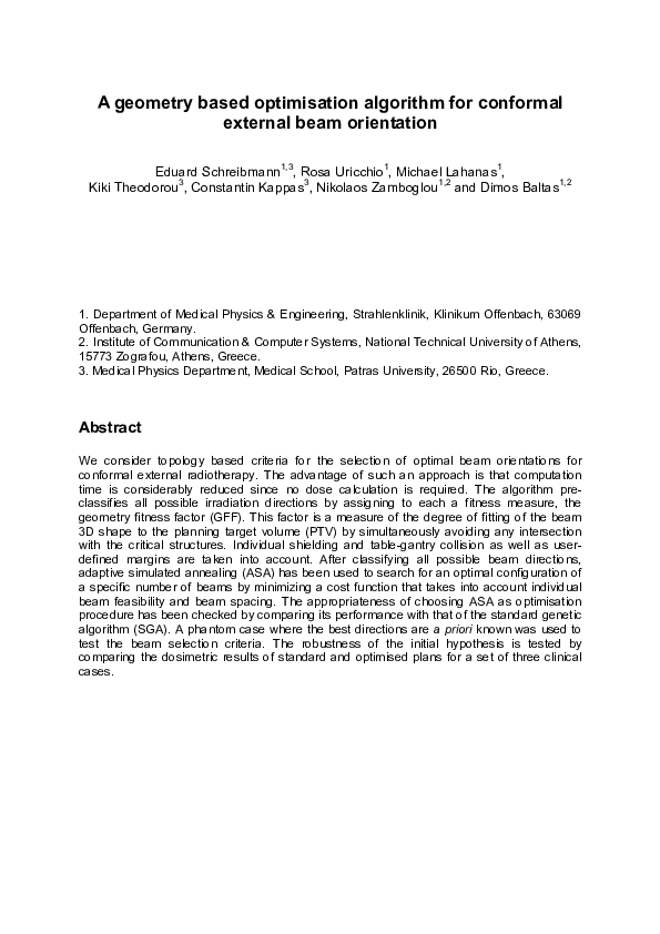 (PDF) A geometry based optimization algorithm for conformal external beam radiotherapy