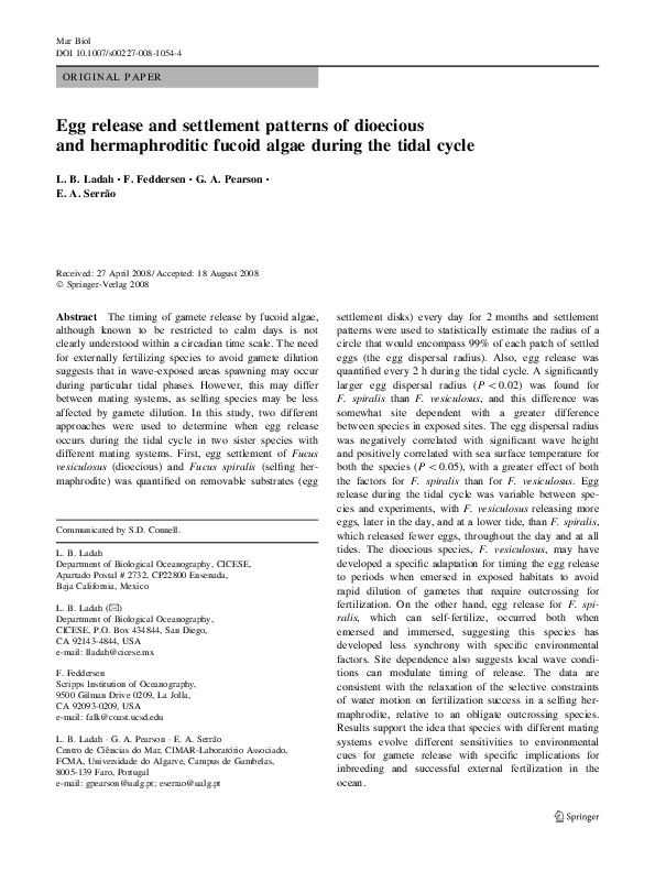 (PDF) Egg release and settlement patterns of dioecious and ...