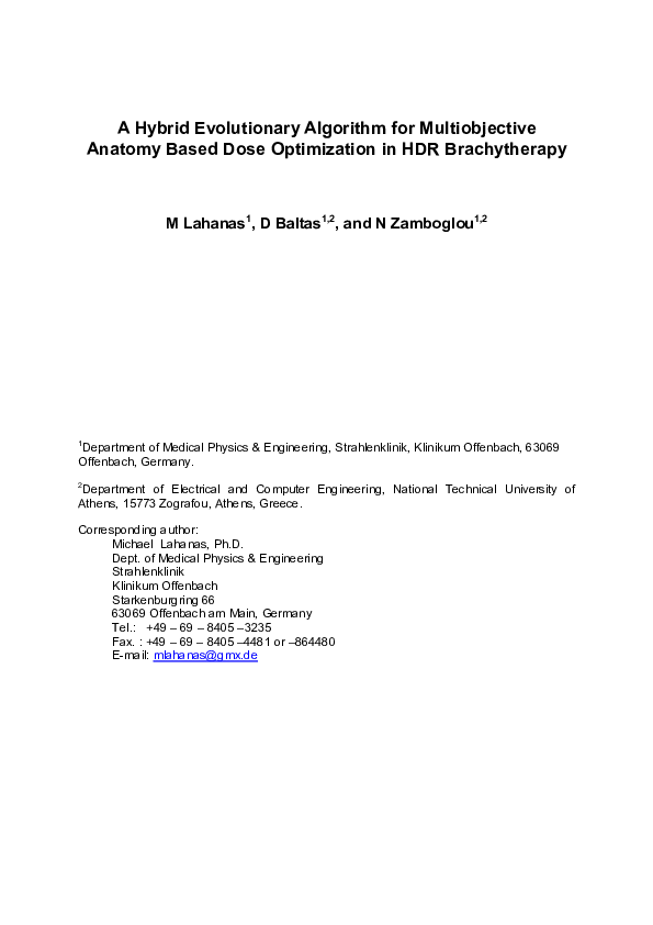 Pdf A Hybrid Evolutionary Algorithm For Multi Objective Anatomy Based