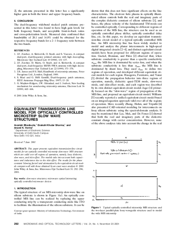 (PDF) Equivalent transmission-line model for optically controlled microstrip slow-wave structures