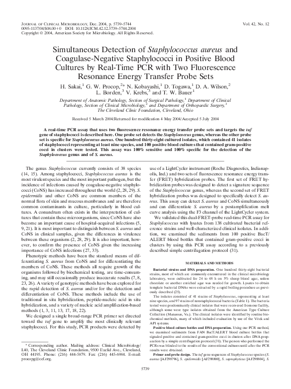 Pdf Simultaneous Detection Of Staphylococcus Aureus Enterotoxin C