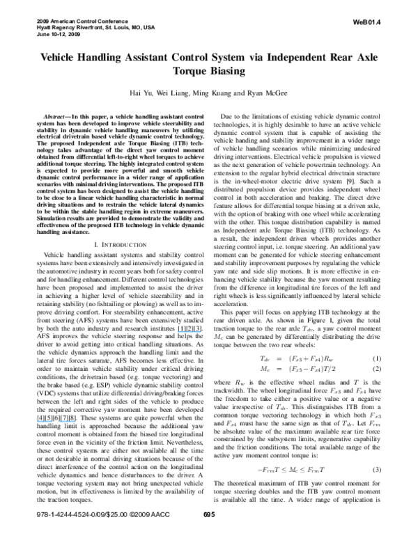 (PDF) Vehicle handling assistant control system via independent rear ...