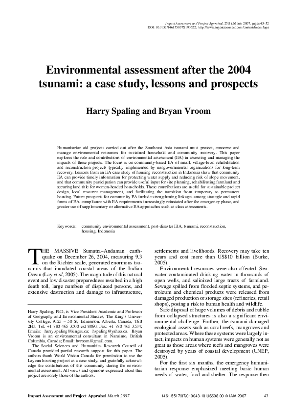 (PDF) Environmental assessment after the 2004 tsunami: a case study ...