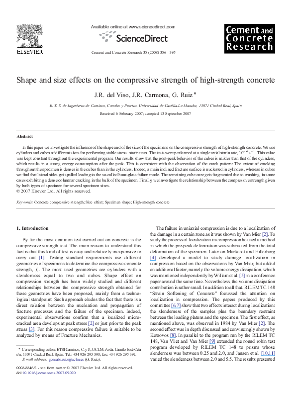 (PDF) Shape and size effects on the compressive strength of high ...