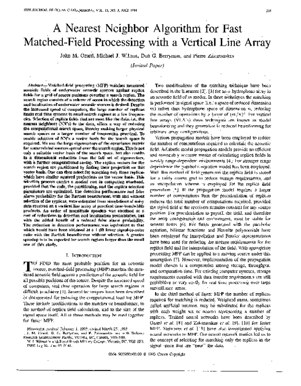 (PDF) A nearest neighbor algorithm for fast matched-field processing with a vertical line array