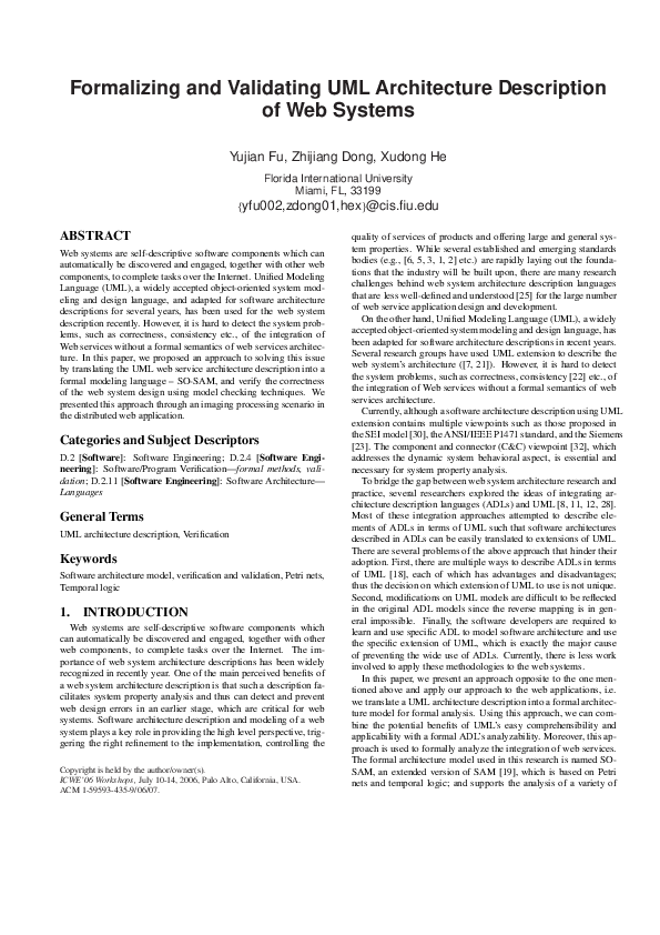 (PDF) Formalizing and validating UML architecture description of web systems