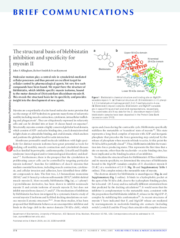 (PDF) The structural basis of blebbistatin inhibition and specificity ...