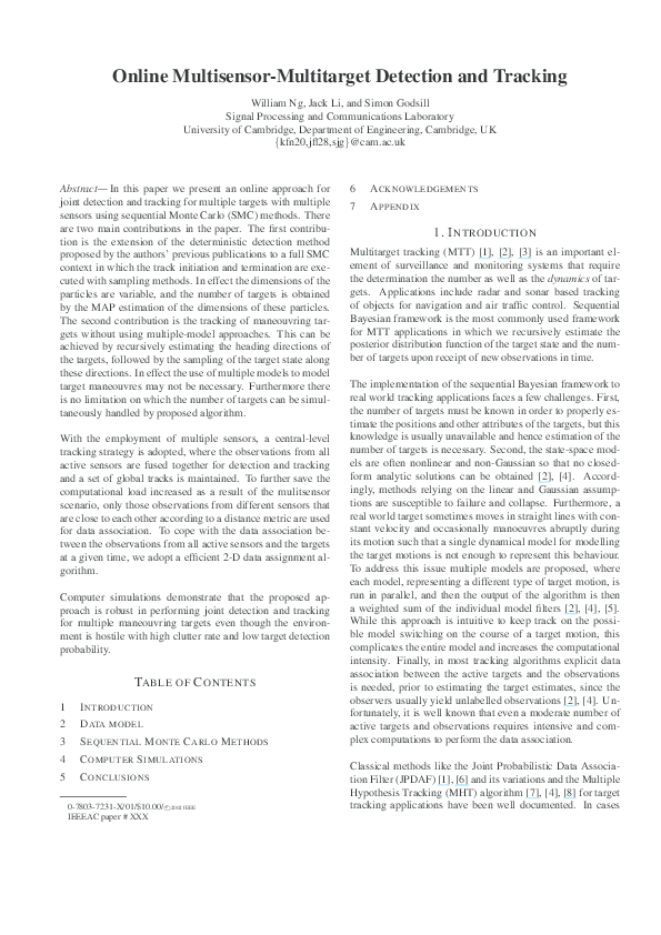 Pdf Online Multisensor Multitarget Detection And Tracking Using Variable Rate Particle Filters