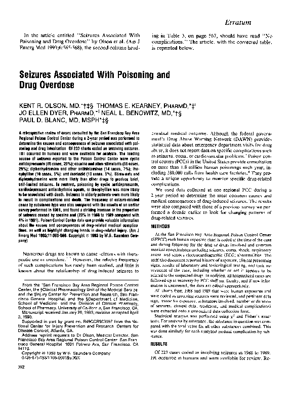 (PDF) Seizures associated with poisoning and drug overdose