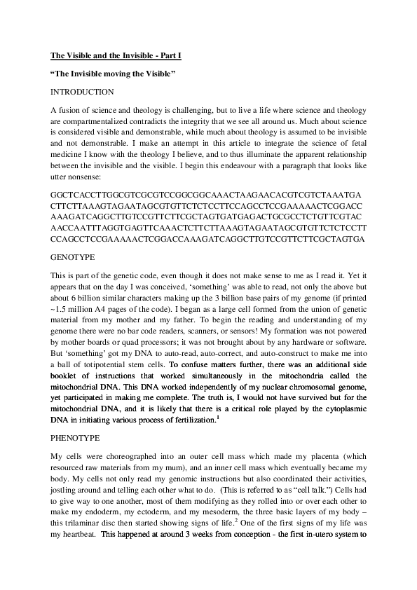 (PDF) The Visible and the Invisible -Part I " The Invisible moving the ...