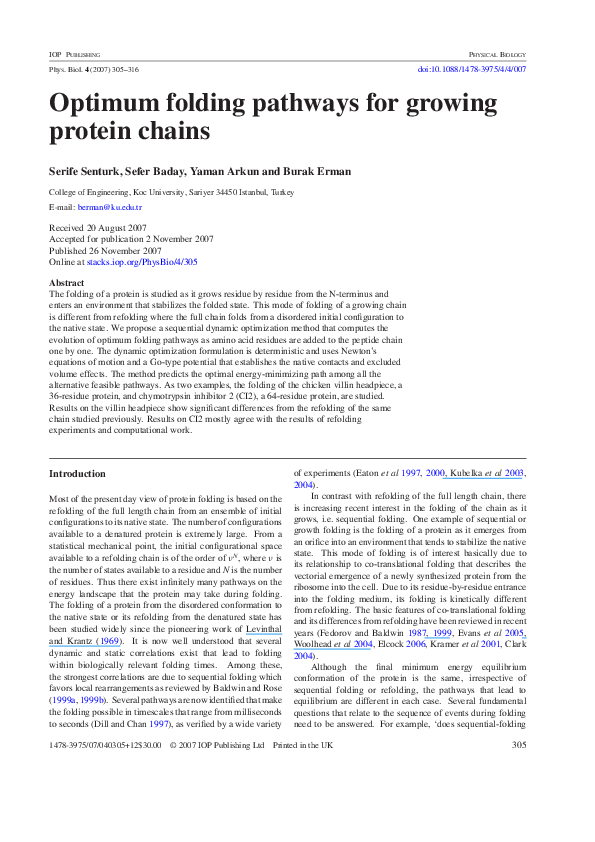 (PDF) Optimum folding pathways for growing protein chains