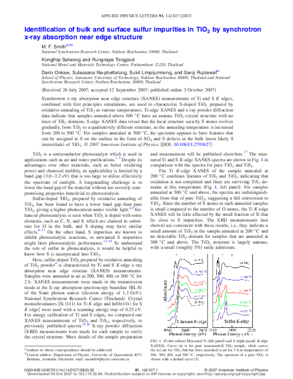 (PDF) Identification of bulk and surface sulfur impurities in TiO2 by ...
