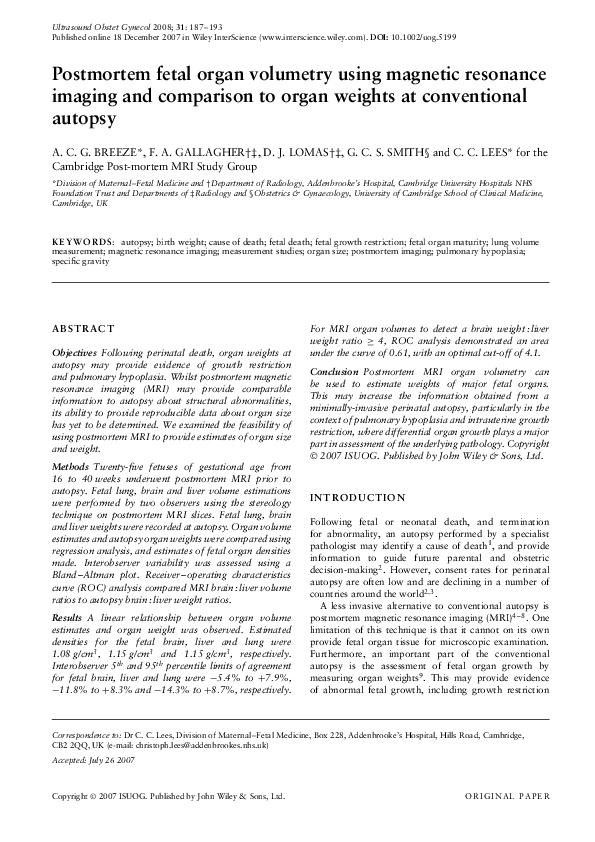 (PDF) Postmortem fetal organ volumetry using magnetic resonance imaging ...