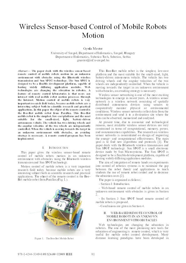 Pdf Wireless Sensor Based Control Of Mobile Robots Motion