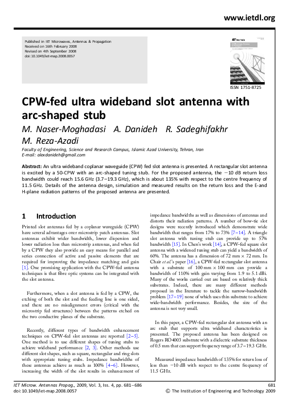 (PDF) CPW-fed Ultra Wideband Slot Antenna Design