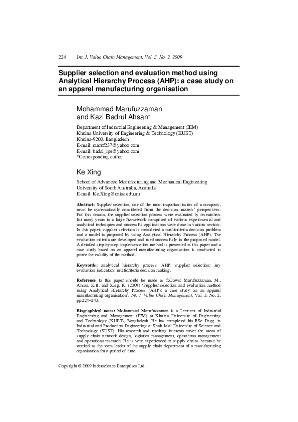 Pdf Supplier Selection And Evaluation Method Using Analytical