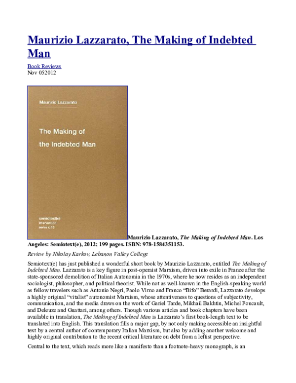 Maurizio Lazzarato, The Making of Indebted Man
